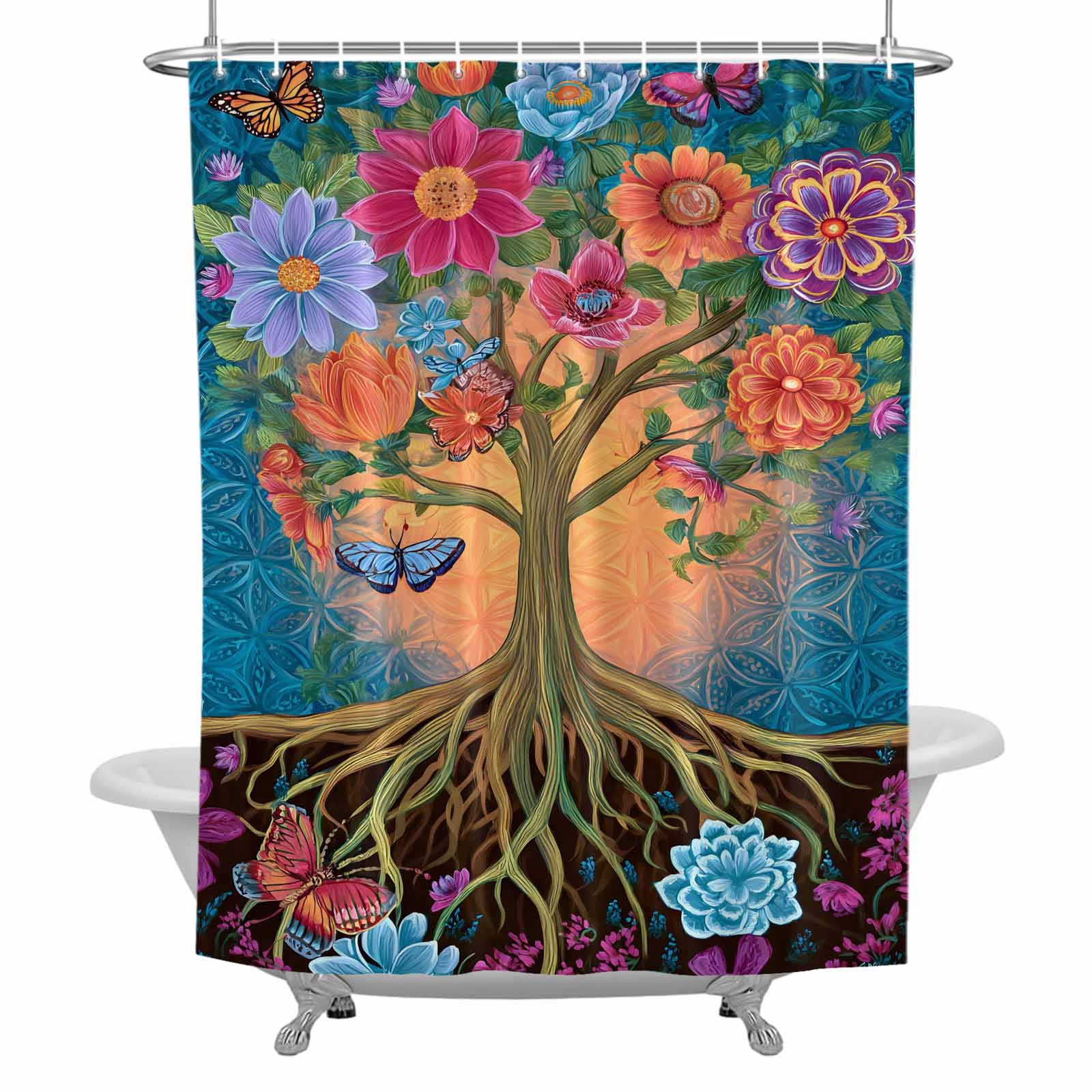 Abstract Colorful Flower Shower Curtain for Bathroom, Retro Root Life ...