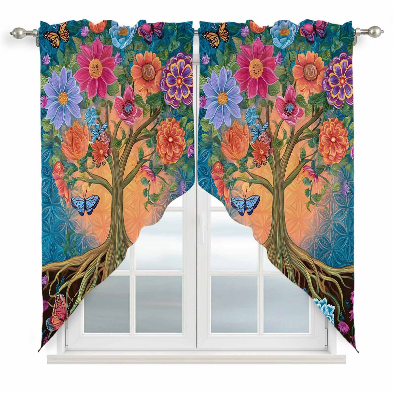 Abstract Colorful Flower Swag Curtain Valance for Window 2 Panels Retro ...