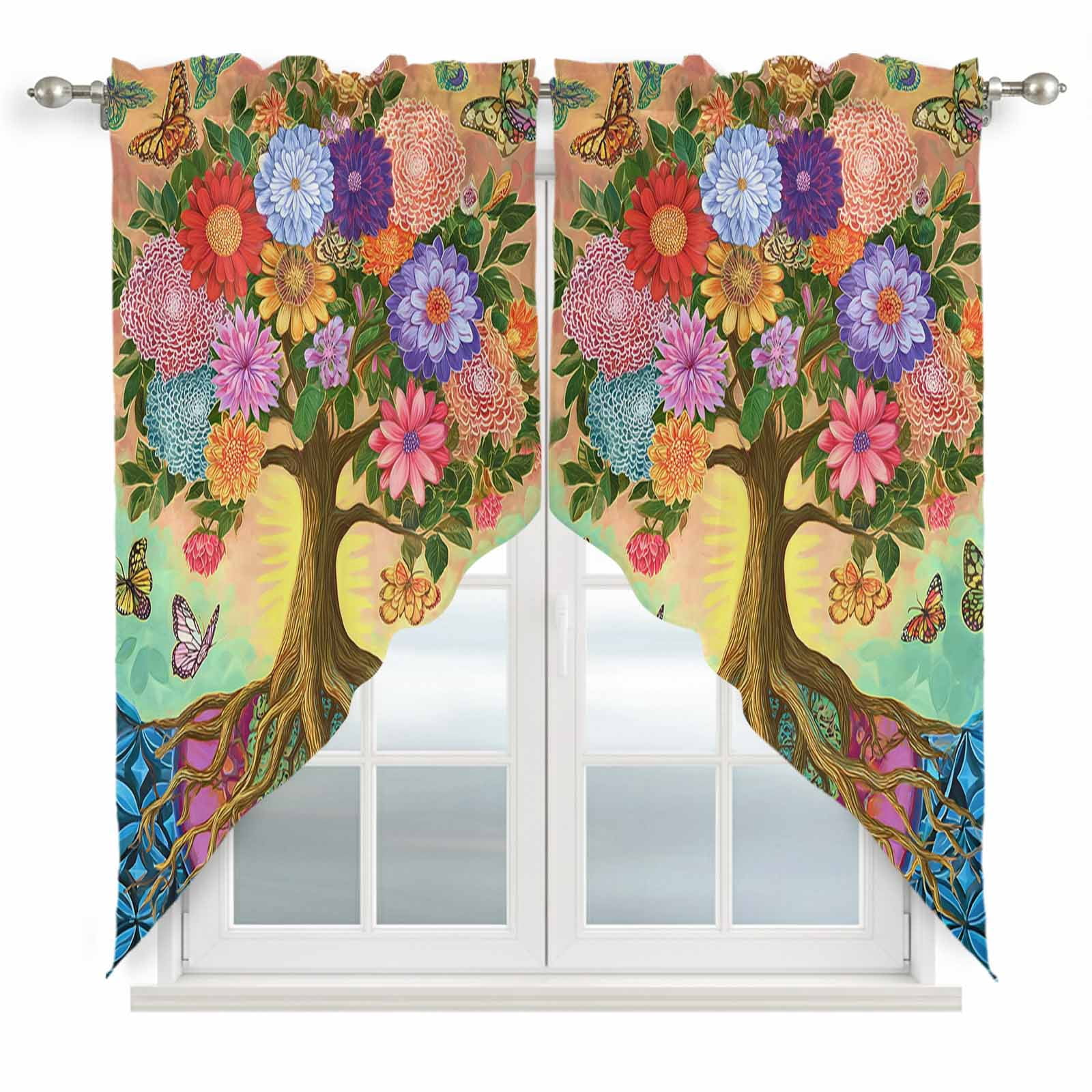 Abstract Colorful Flower Swag Curtain Valance for Window 2 Panels Root ...