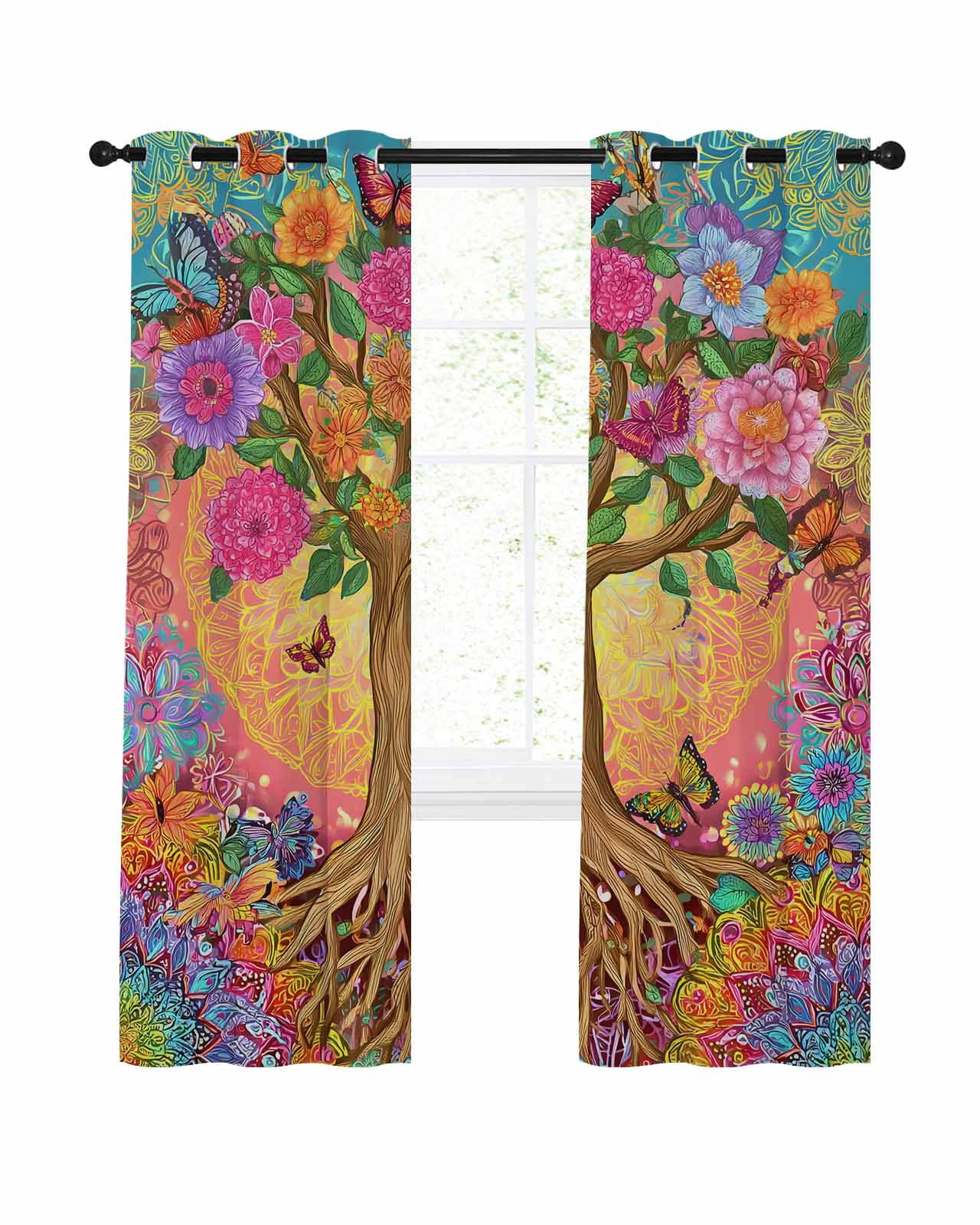 Abstract Colorful Flower Tree Blackout Curtains for Bedroom Living Room ...