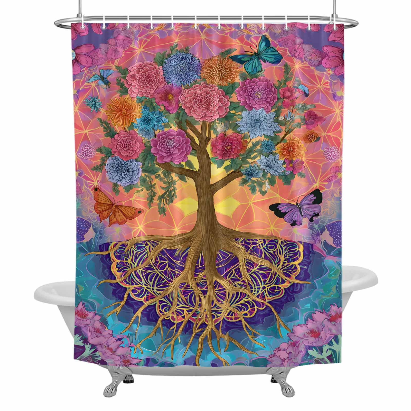 Abstract Colorful Flower Tree Shower Curtain for Bathroom, Retro ...