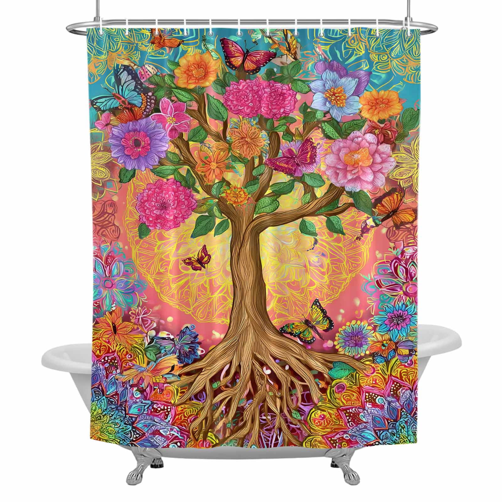 Abstract Colorful Flower Tree Shower Curtain for Bathroom, Root Life ...