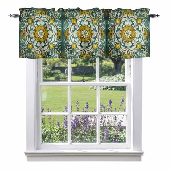 Abstract Colorful Flower Valances for Windows, Vintage Boho Floral Rod ...