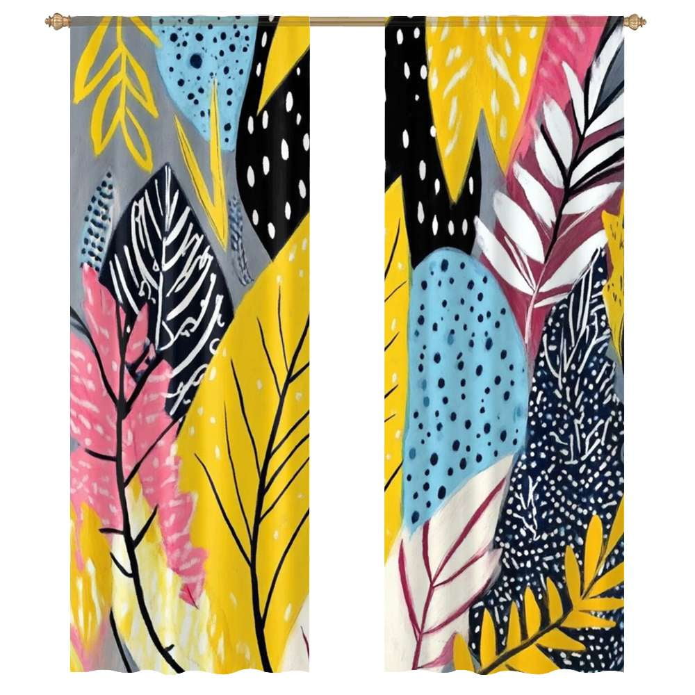 Abstract Colorful Foliage Artwork Design Modern Tulle Window Curtains ...