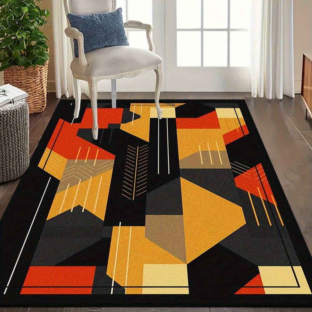 Abstract Colorful Geometric Pattern Area Rugs Black and Red Yellow ...