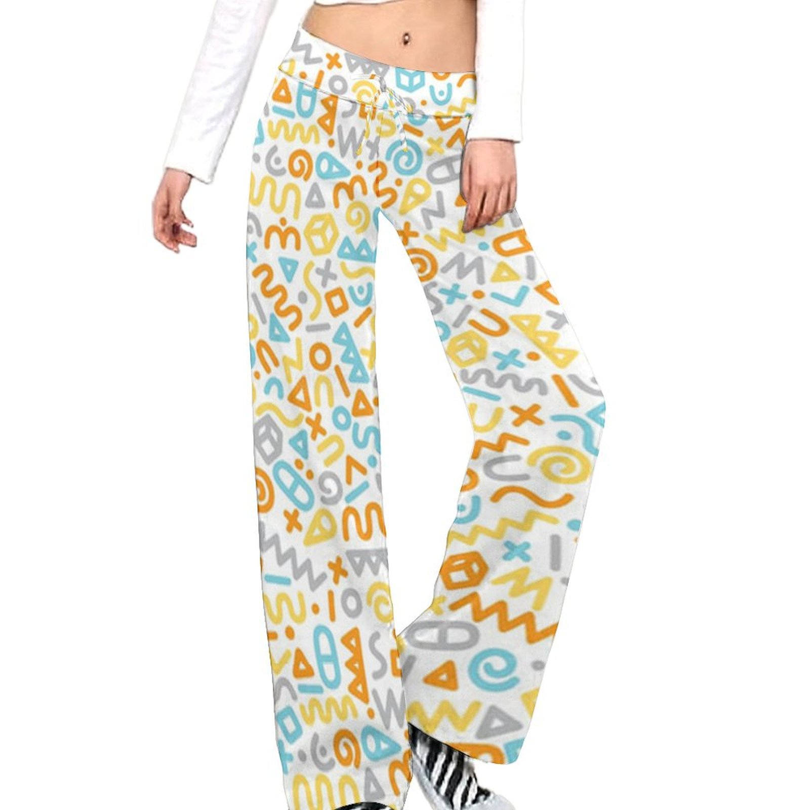 Abstract Colorful Geometric Pattern Women's Wide Leg Lounge High ...