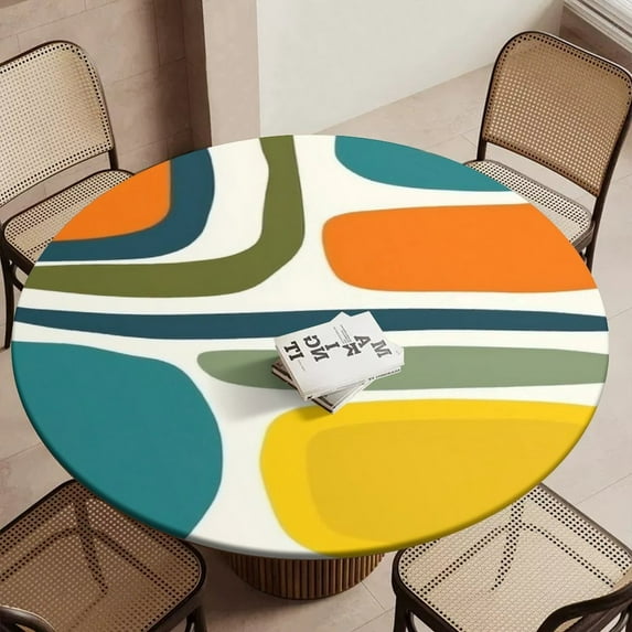 Abstract Colorful Geometric Shapes Art Round Table Cover Kitchen ...