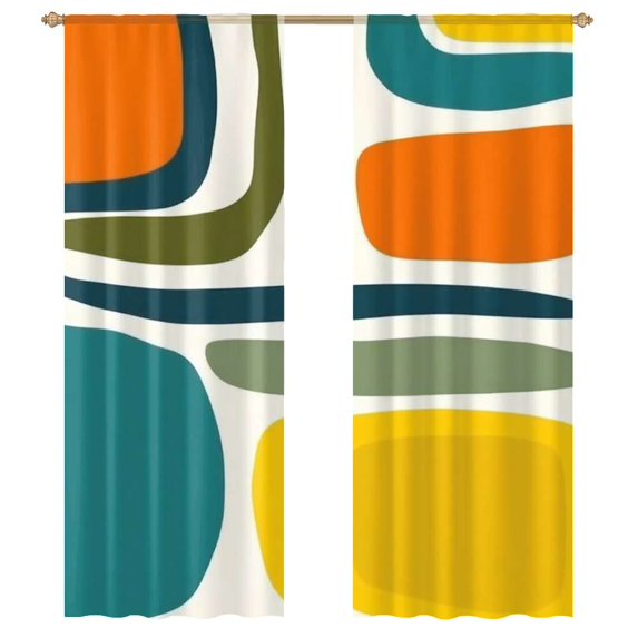 Abstract Colorful Geometric Shapes Art Sheer Voile Curtain Window Tulle ...
