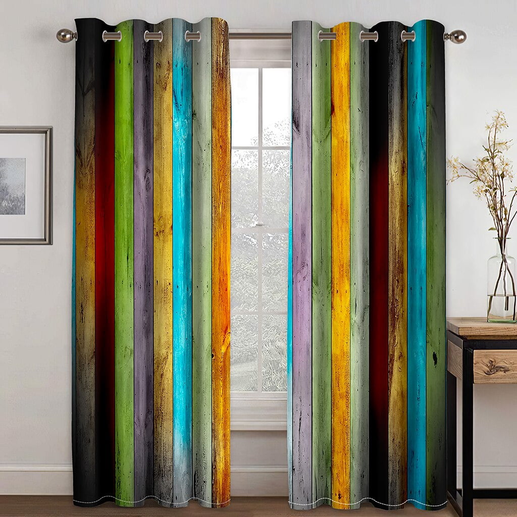 Abstract Colorful Geometric Striped Farmhouse Black Red Thin Curtain ...