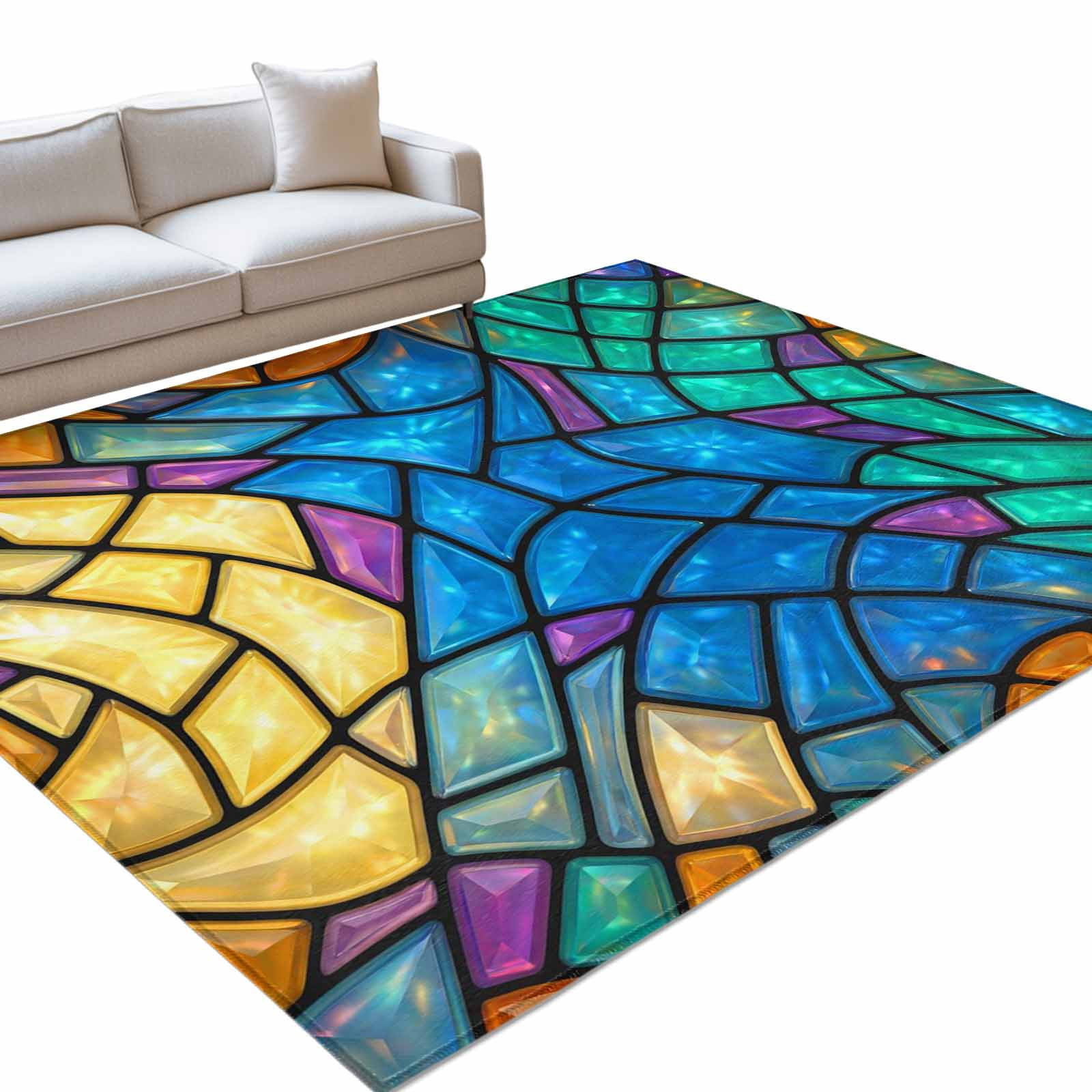 Abstract Colorful Glass Area Rugs 4x6ft Blue-Purple Cracked Texture ...