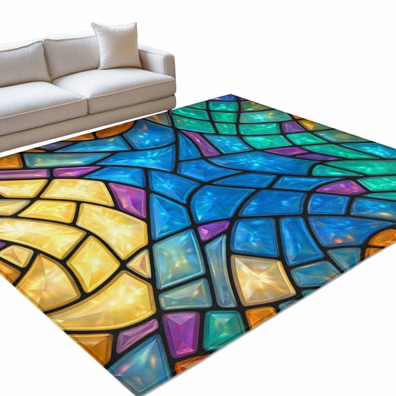 Abstract Colorful Glass Area Rugs 4x6ft Blue-Purple Cracked Texture ...