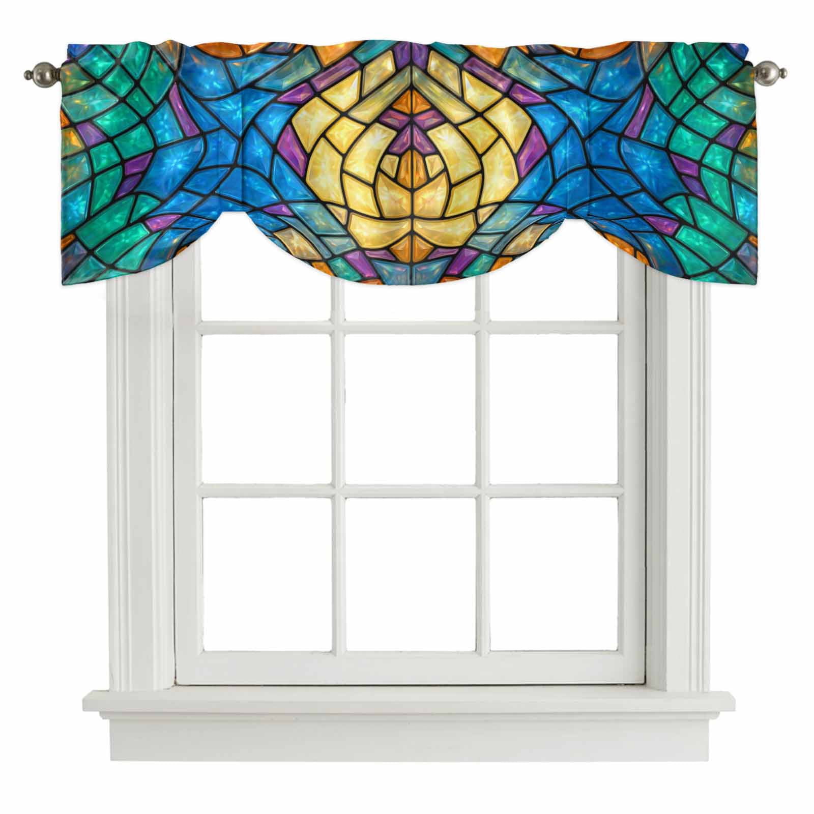 Abstract Colorful Glass Tie Up Valance Curtains Blue-Purple Cracked ...