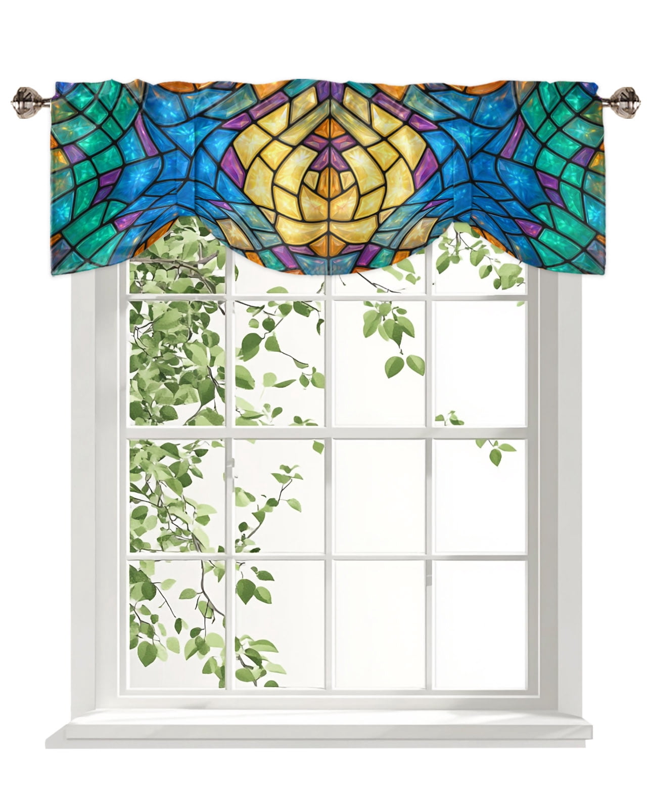 Abstract Colorful Glass Tie Up Valances Curtain, Blue-Purple Cracked ...