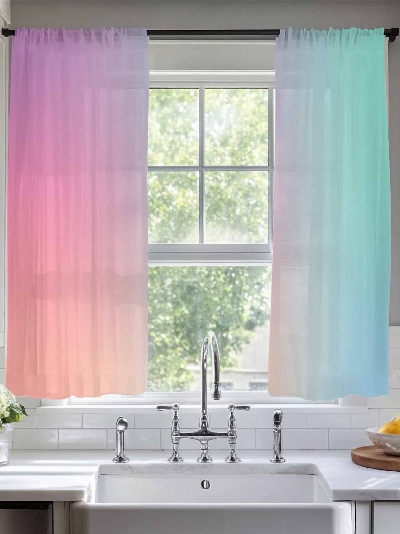 Abstract Colorful Gradient Art Chiffon Sheer Curtains 72 Inches Long ...