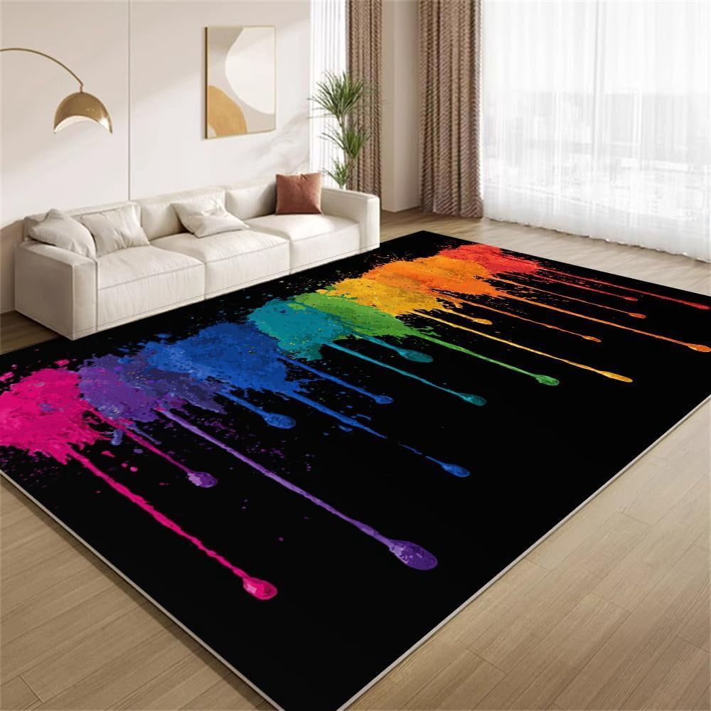 Abstract Colorful Graffiti Area Rugs Multi Paint Splash Rugs Ultra Soft ...