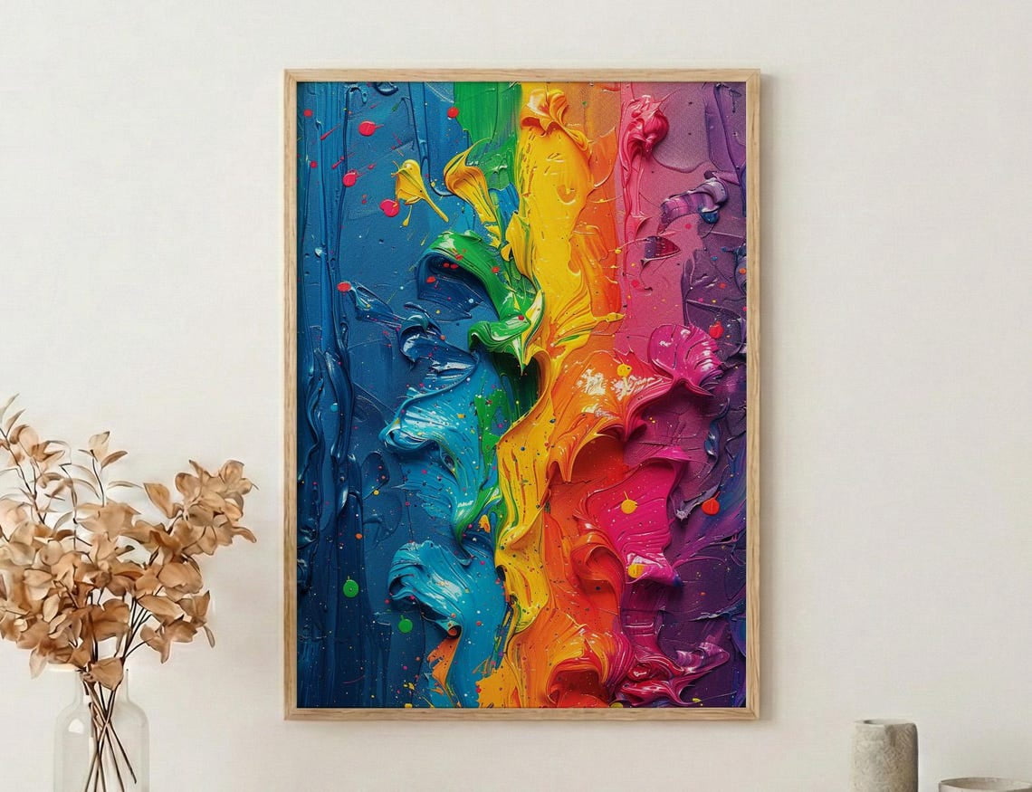 Abstract Colorful Holi Festival Spirit Vibrant Rainbow Modern Impasto ...