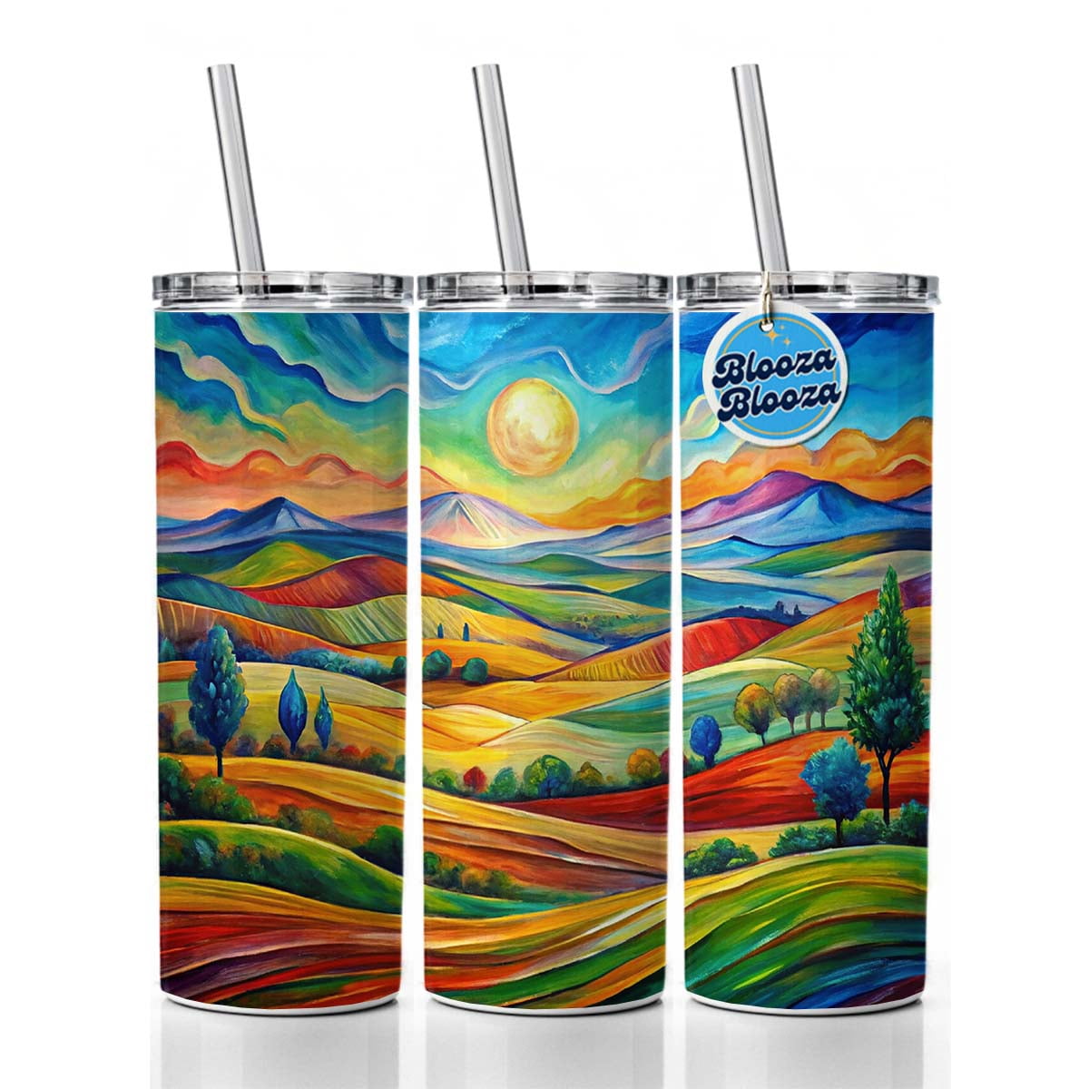 Abstract Colorful Landscape 20oz Insulated Water Bottle Skinny Tumbler ...