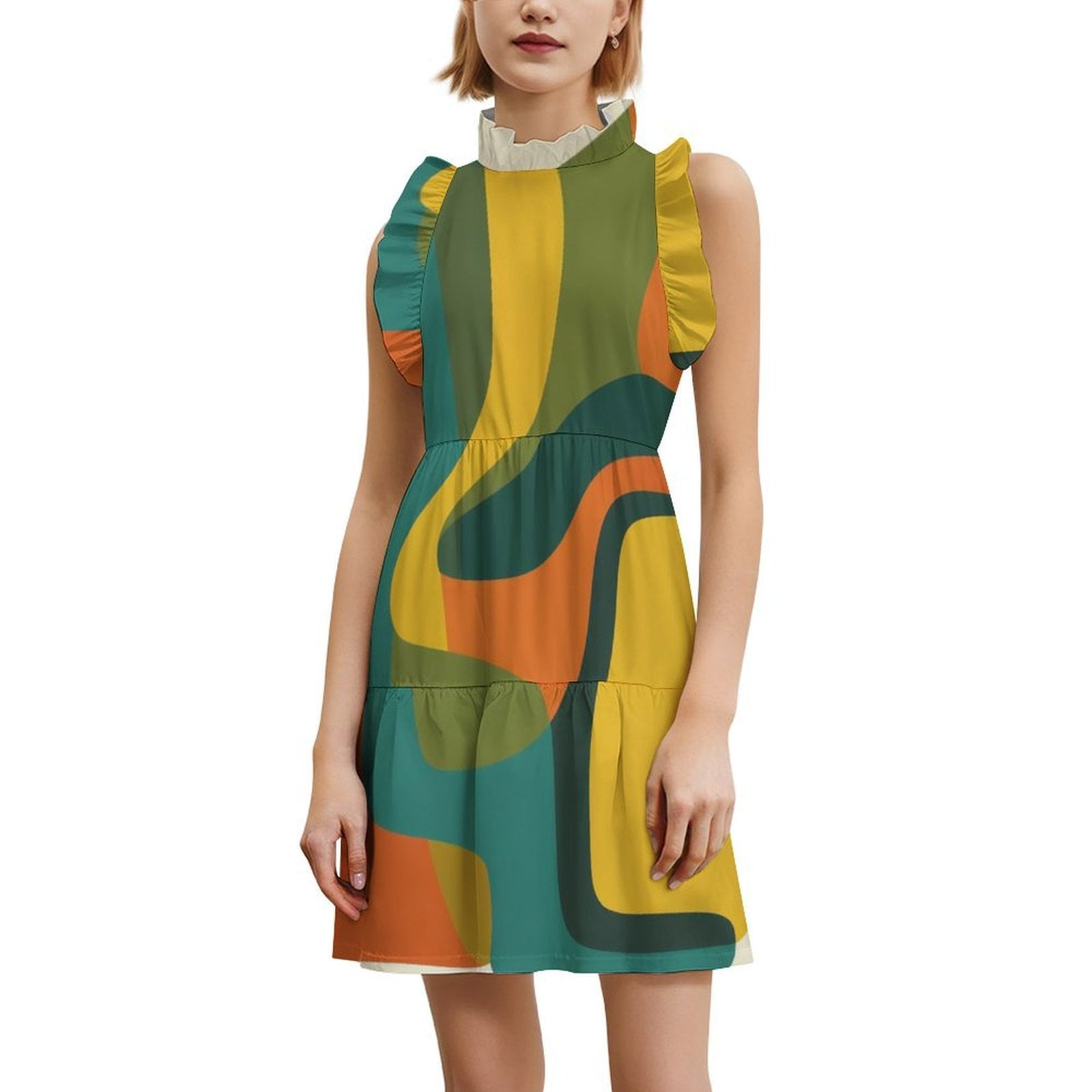 Abstract Colorful Layered Shapes Design Women's Fashion Casual Dress ...