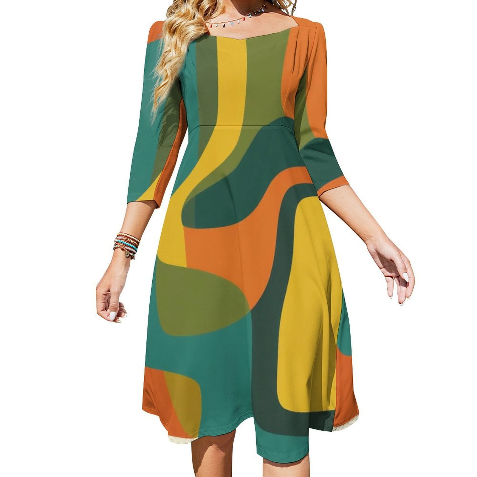 Abstract Colorful Layered Shapes Design Womens Summer Dress Tie Back A ...