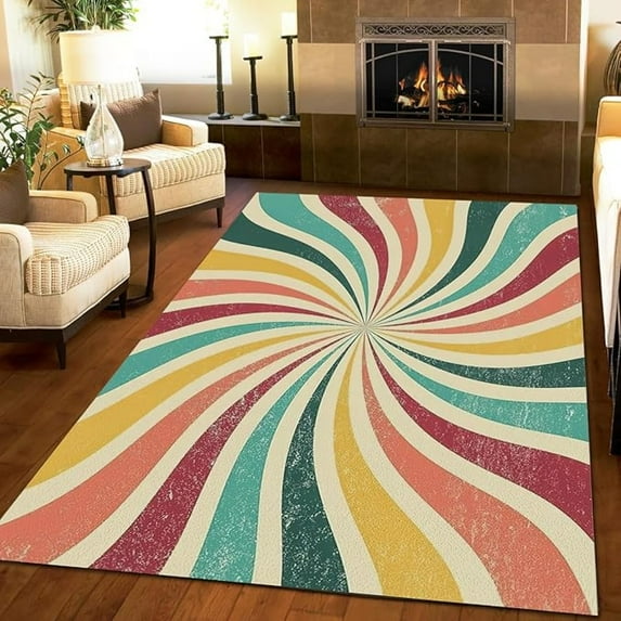 Abstract Colorful Light Swirls Area Rug, Non Slip Stain Resistant Print ...