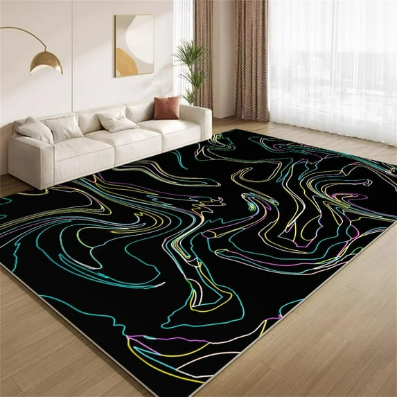 Abstract Colorful Lines Area Rugs, Retro Multicolor Stripe Design ...