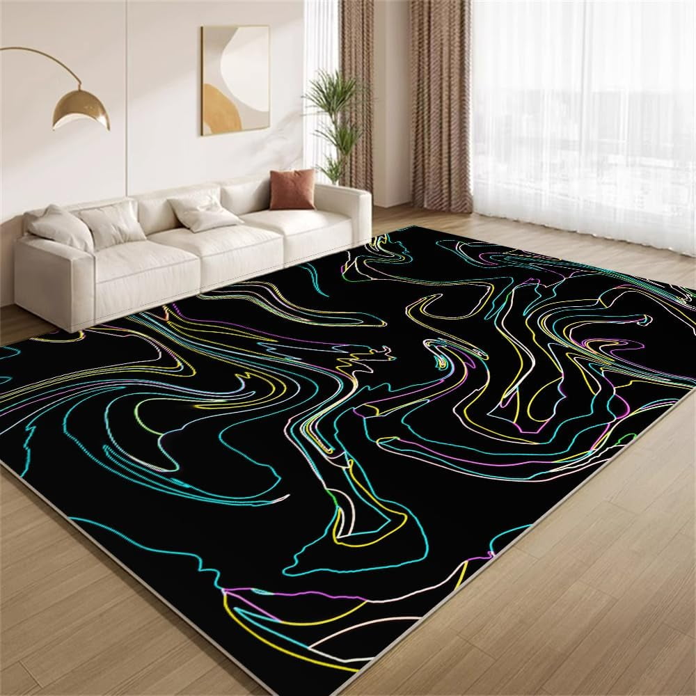 Abstract Colorful Lines Rug 5x8ft Area Rugs Retro Multicolor Rugs Non ...