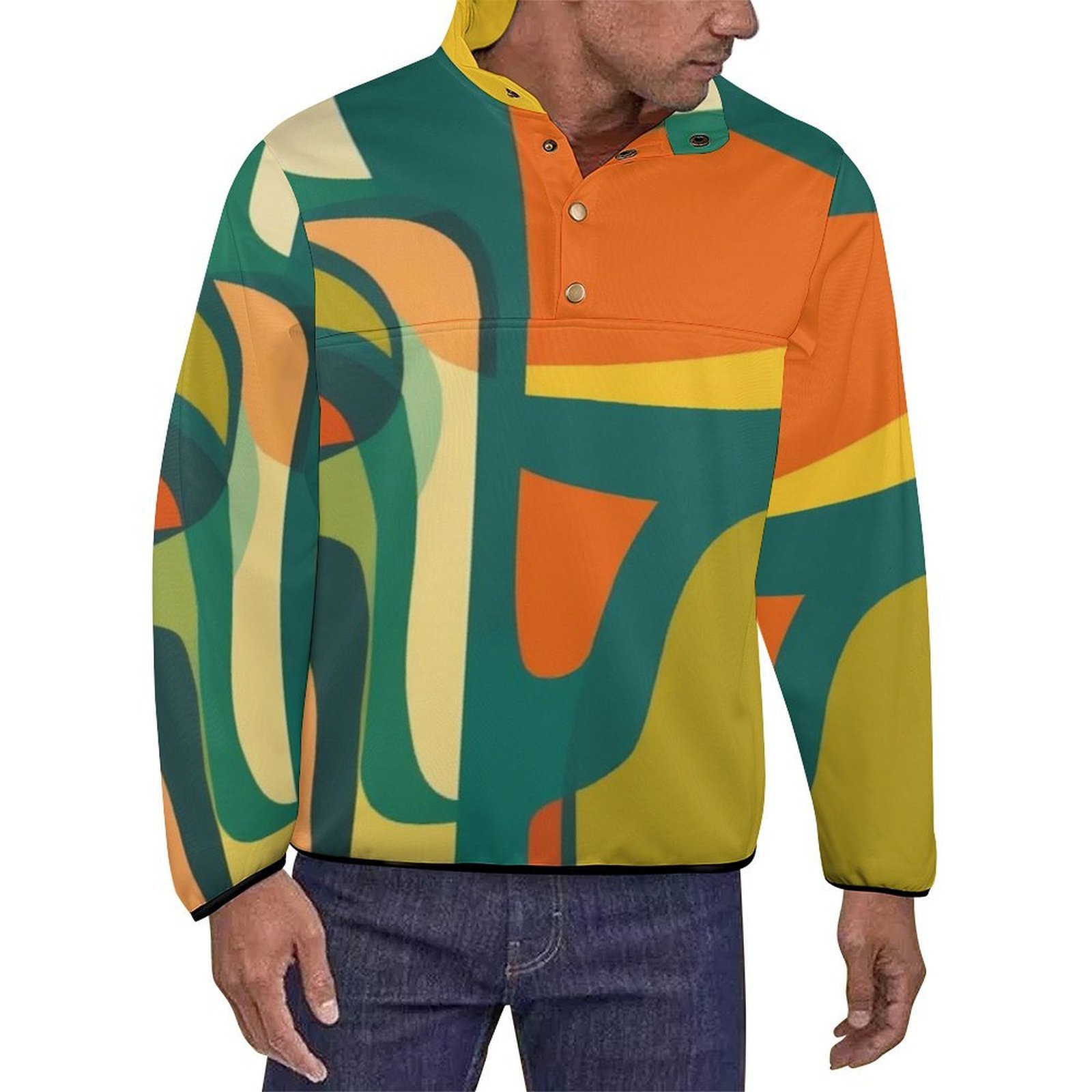 Abstract Colorful Midcentury Modern Art Men's Stand Collar Sweater Long ...