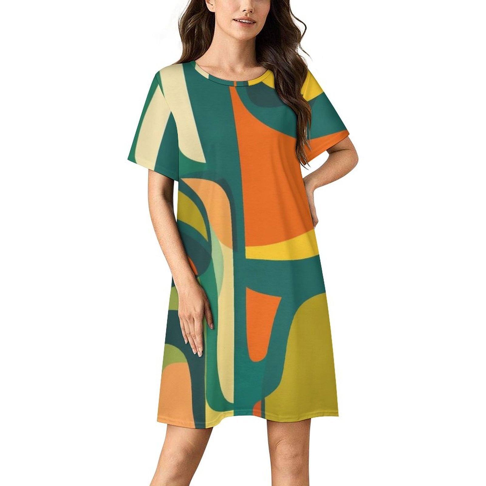 Abstract Colorful Midcentury Modern Art Women Nightgown Sleepwear Short ...