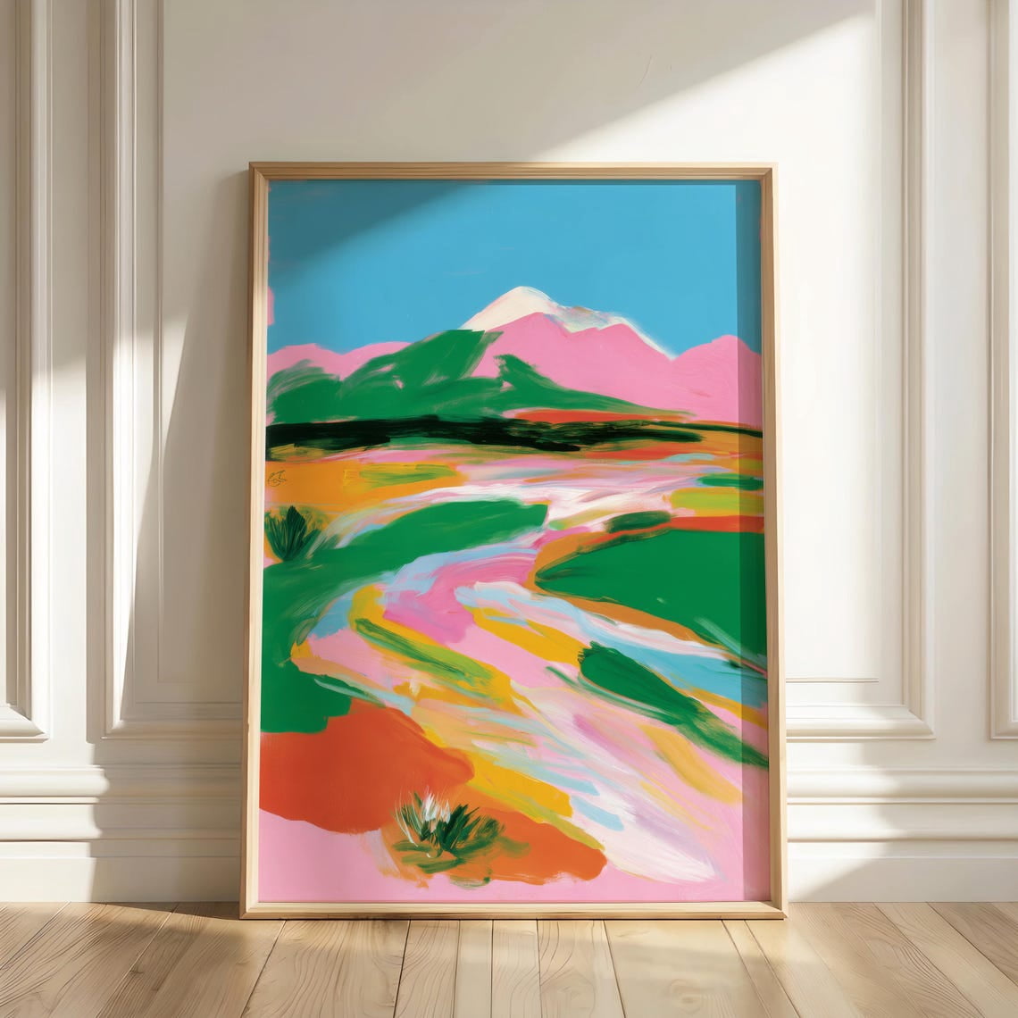 Abstract Colorful Mountain Landscape Vibrant Pink and Green Nature ...