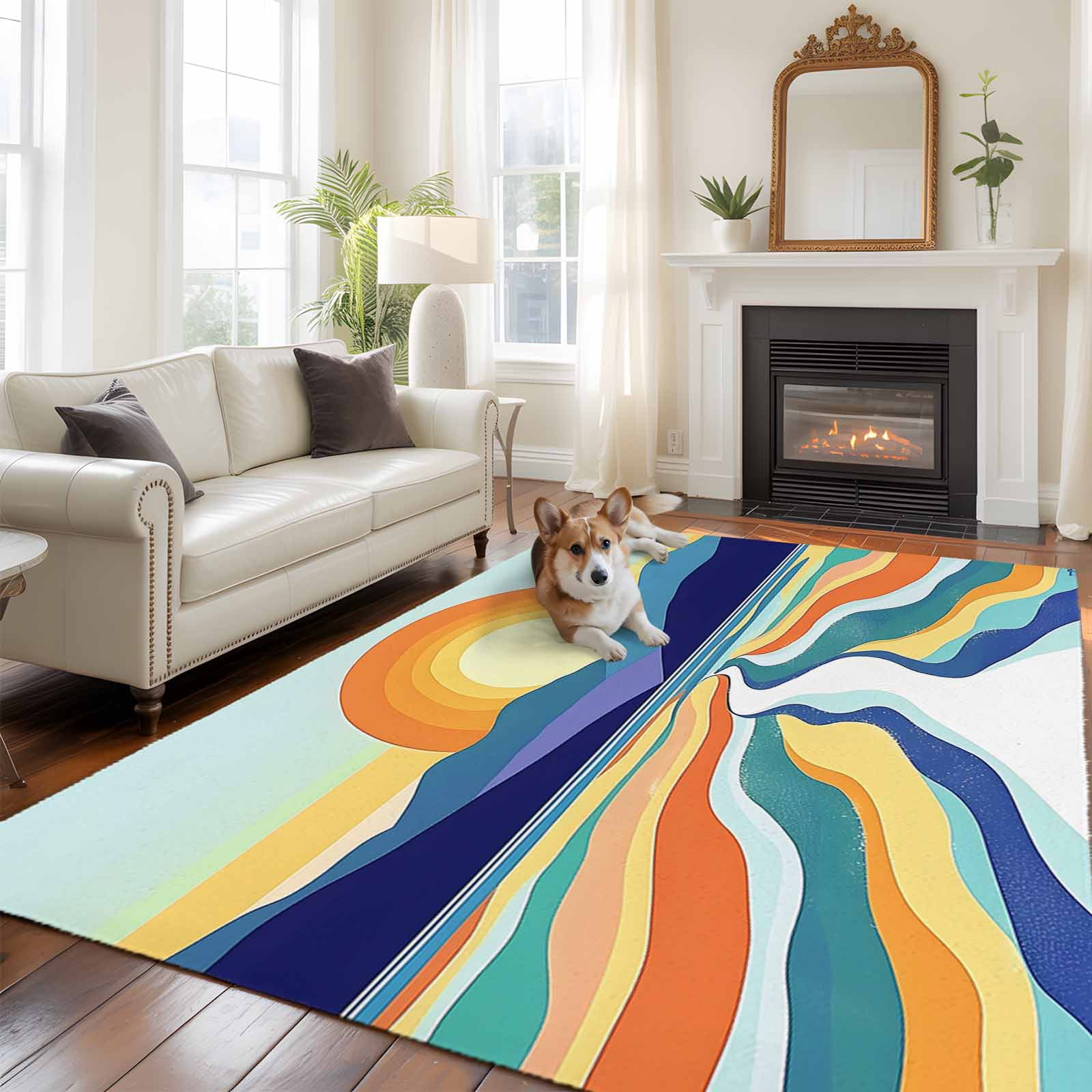 Abstract Colorful Ocean Sun Area Rugs 5x7 ft Modern Art Washable Rug ...