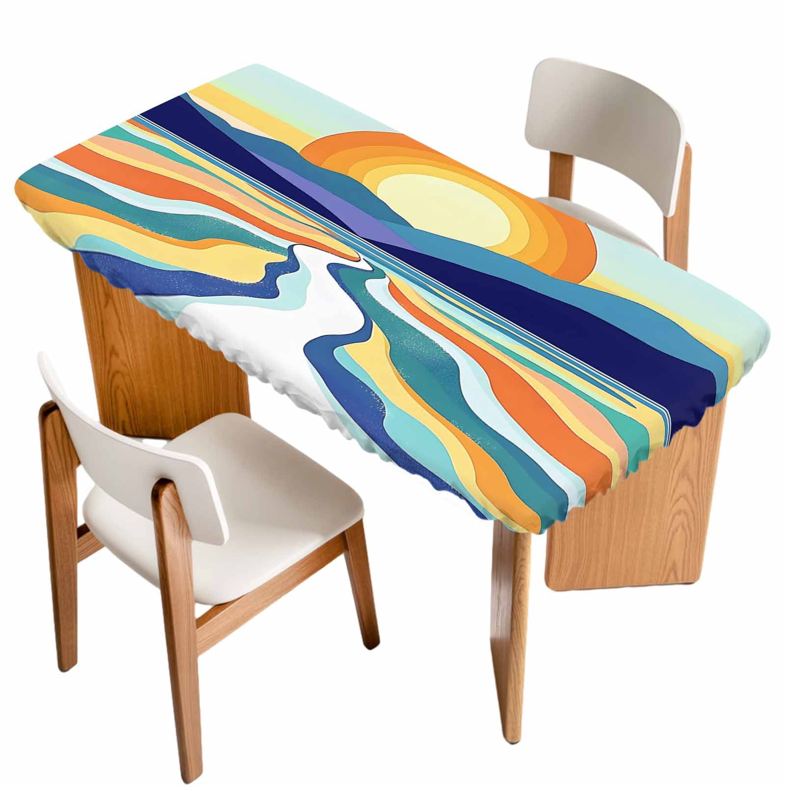 Abstract Colorful Ocean Sun Fitted Rectangle Tablecloth 30" x 60 ...