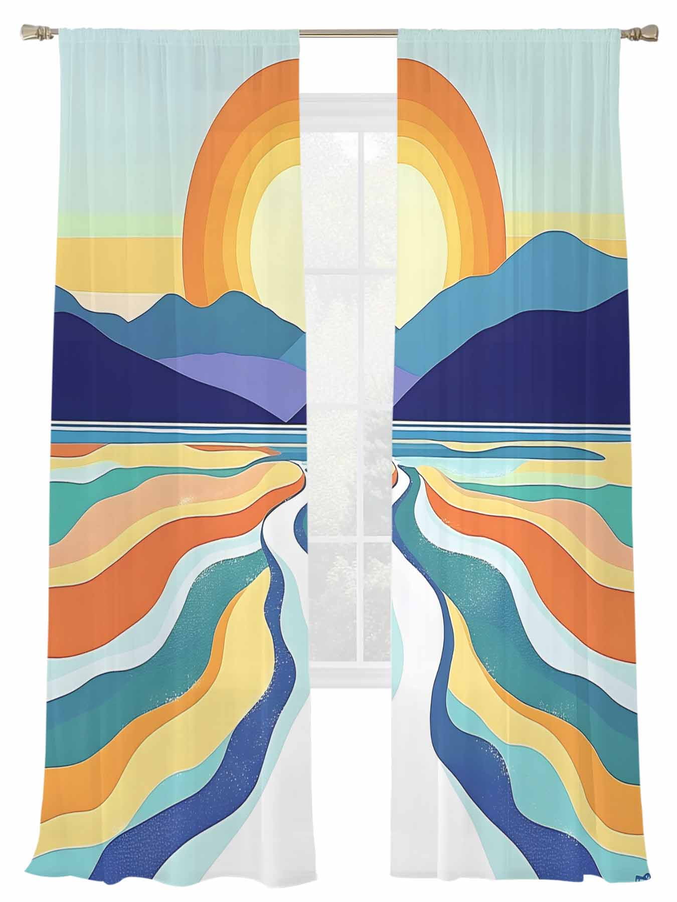 Abstract Colorful Ocean Sun Sheer Curtains for Living Room Bedroom ...