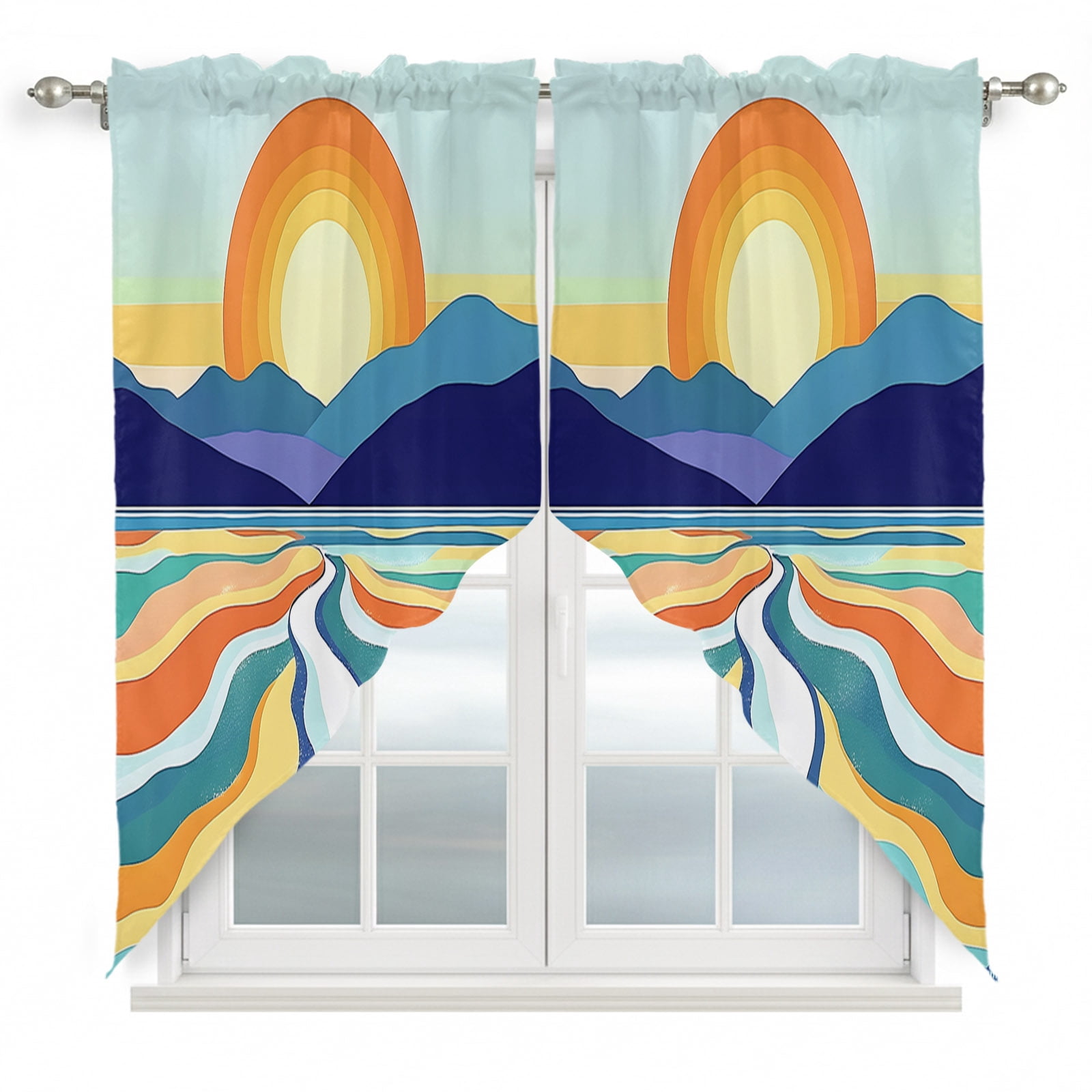 Abstract Colorful Ocean Sun Swag Valances for Windows 45 inches Long ...