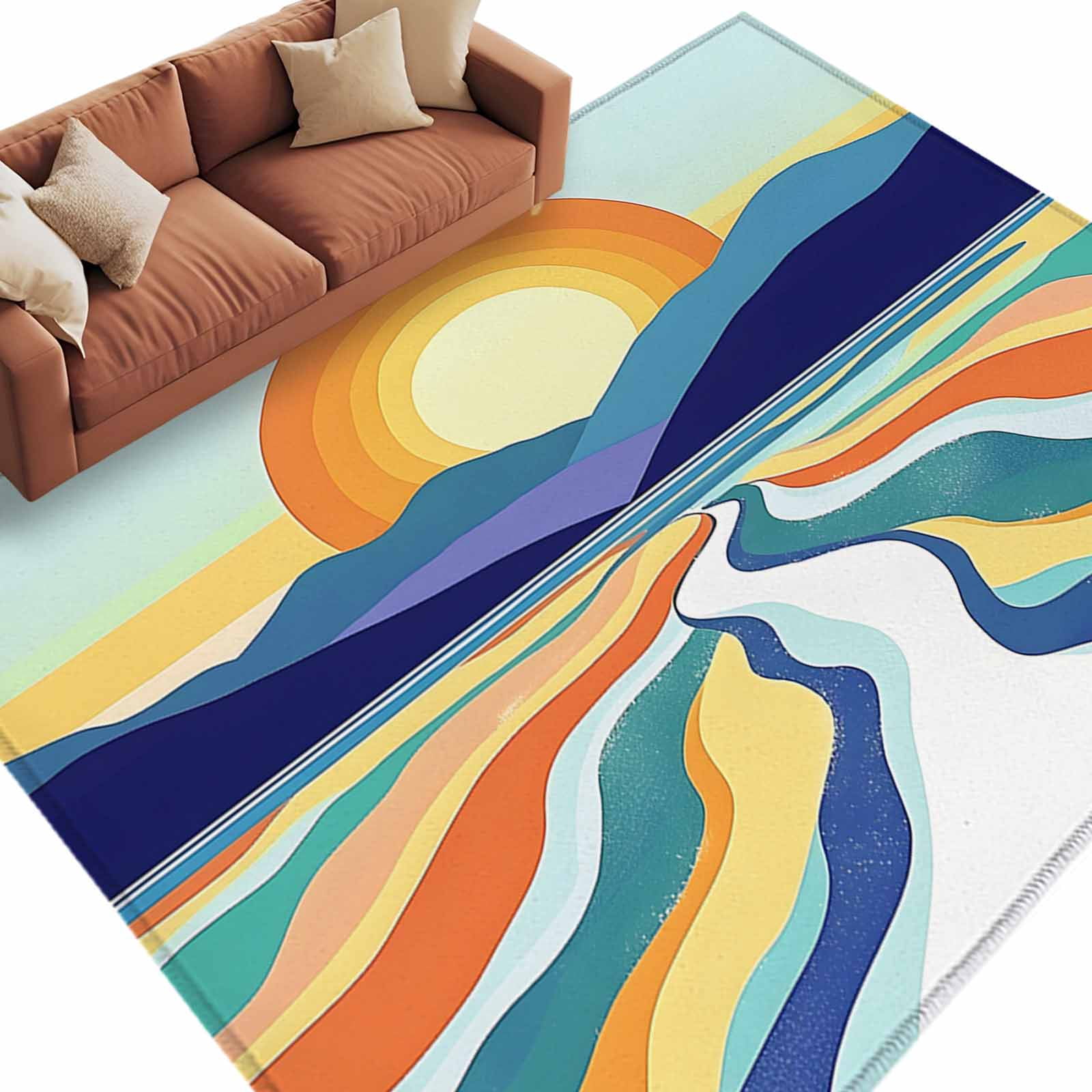 Abstract Colorful Ocean Sun Washable Area Rug 6x9 Modern Art Low ...