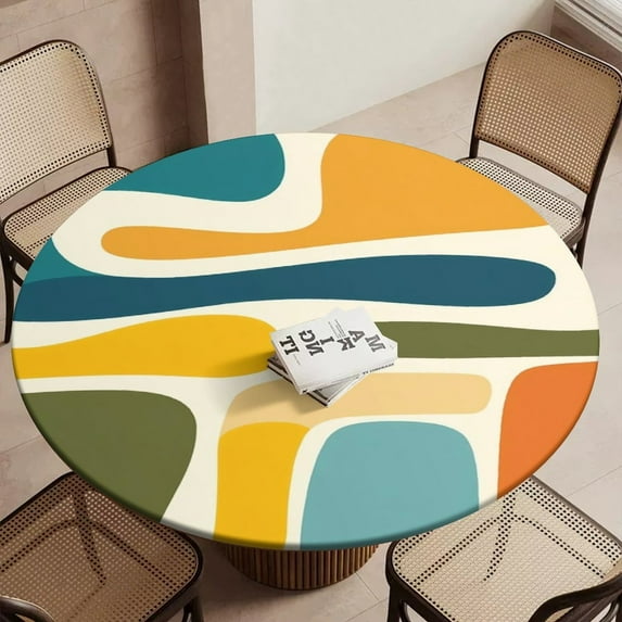 Abstract Colorful Organic Shapes Design Round Table Cover Kitchen ...