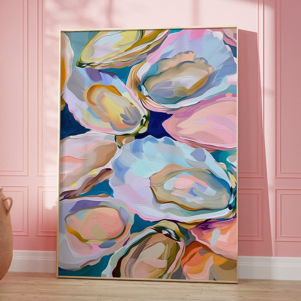 Abstract Colorful Oyster Shell Painting Summer Poster Print Beach House ...