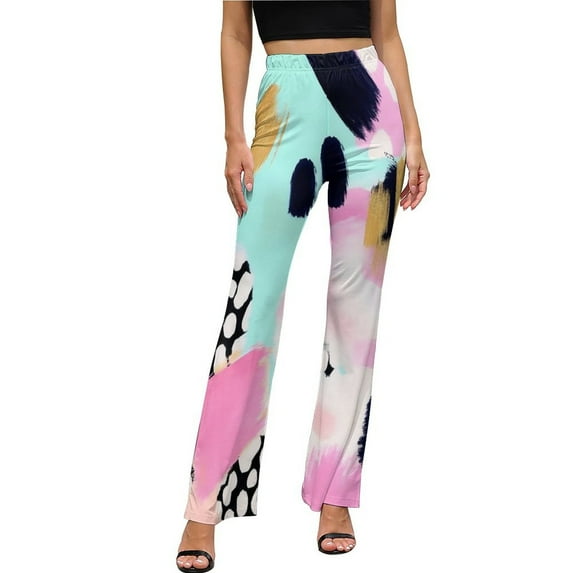 Abstract Colorful Painted Artwork High Waisted Casual Flared Trousers ...