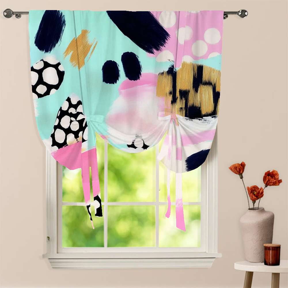 Abstract Colorful Painted Artwork Window Curtain for Living Room Roman ...