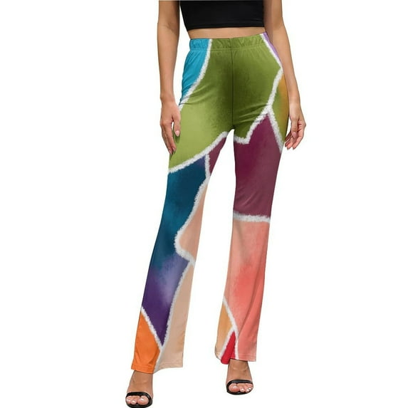 Abstract Colorful Painted Shapes High Waisted Casual Flared Trousers ...