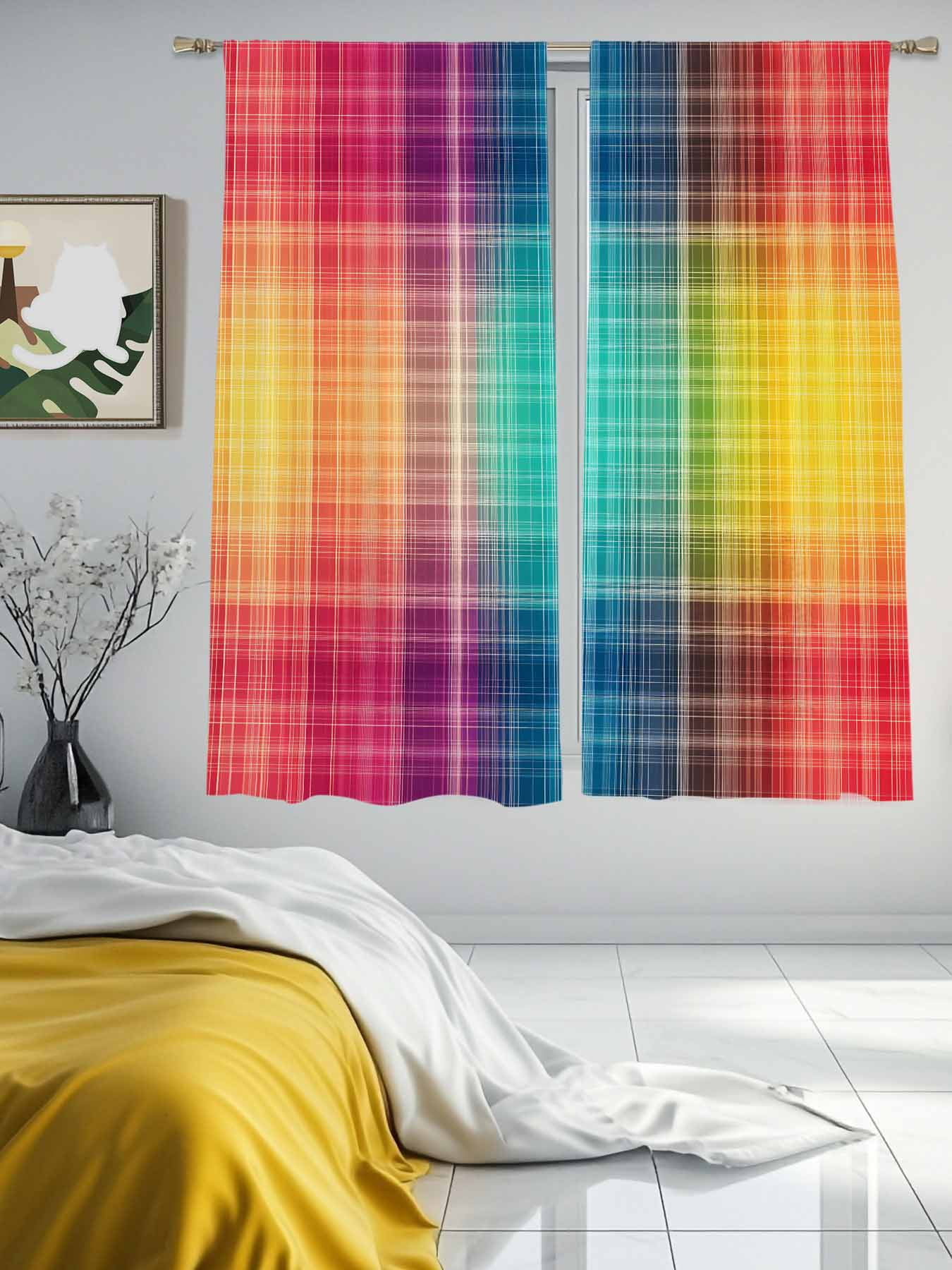 Abstract Colorful Pattern Chiffon Sheer Curtains 63 Inches Long ...