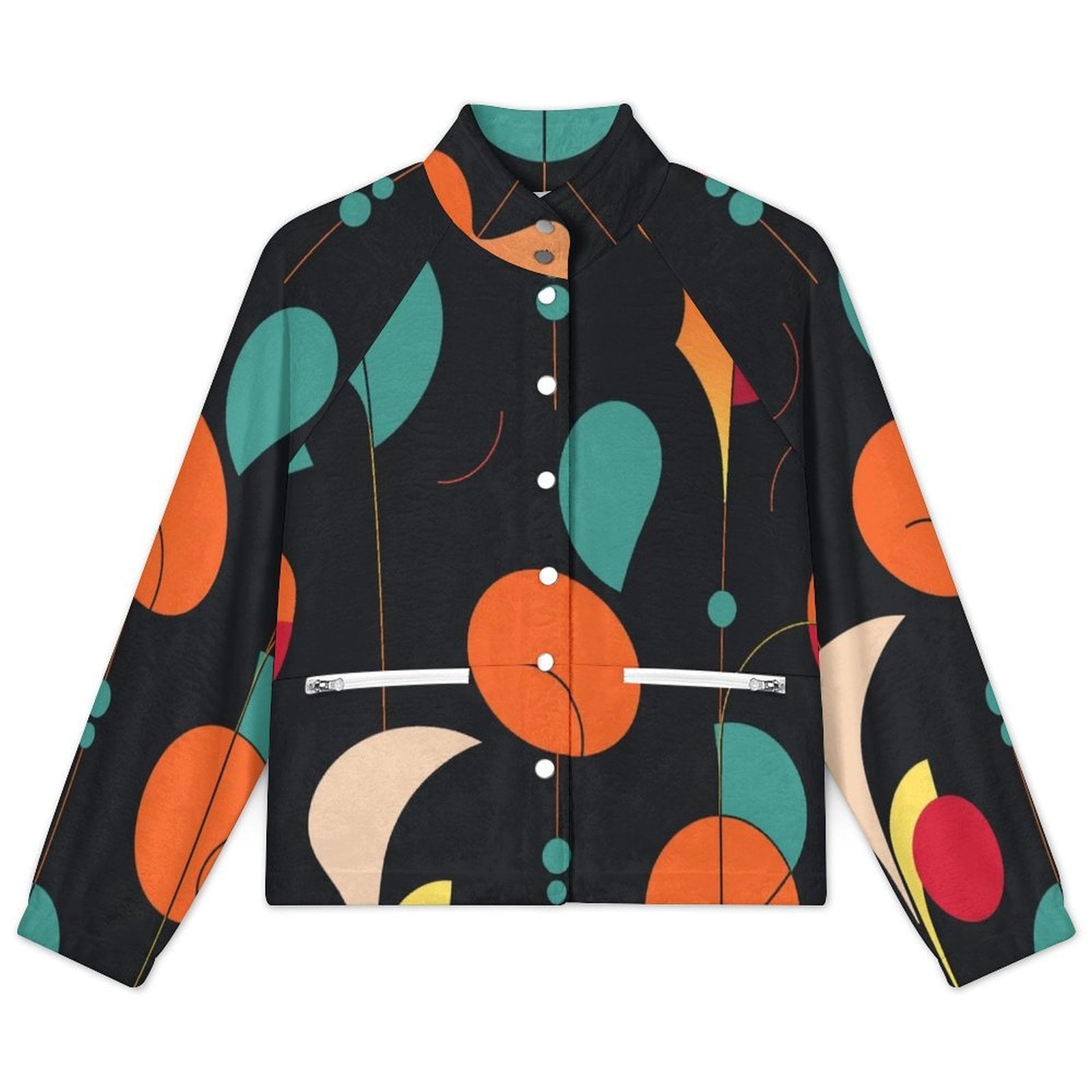 Abstract Colorful Pattern Warm Women's Plush Jacket Stand Collar Full ...