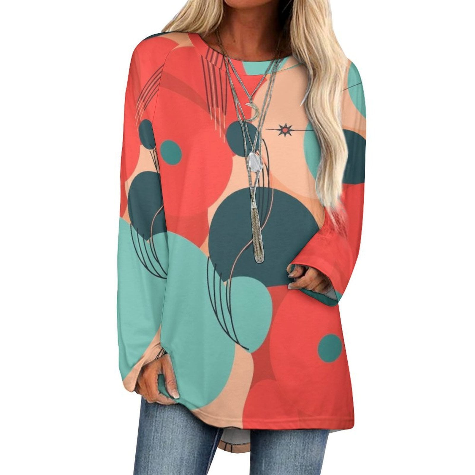 Abstract Colorful Shapes 3D Print Women Long Sleeve T Shirt Oversized ...