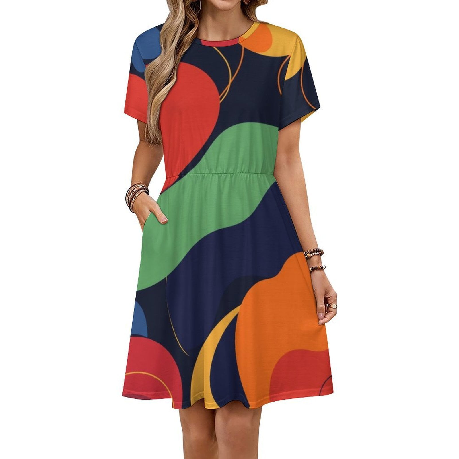 Abstract Colorful Shapes Dress Fashion Beach Short Sleeve Dresses ...