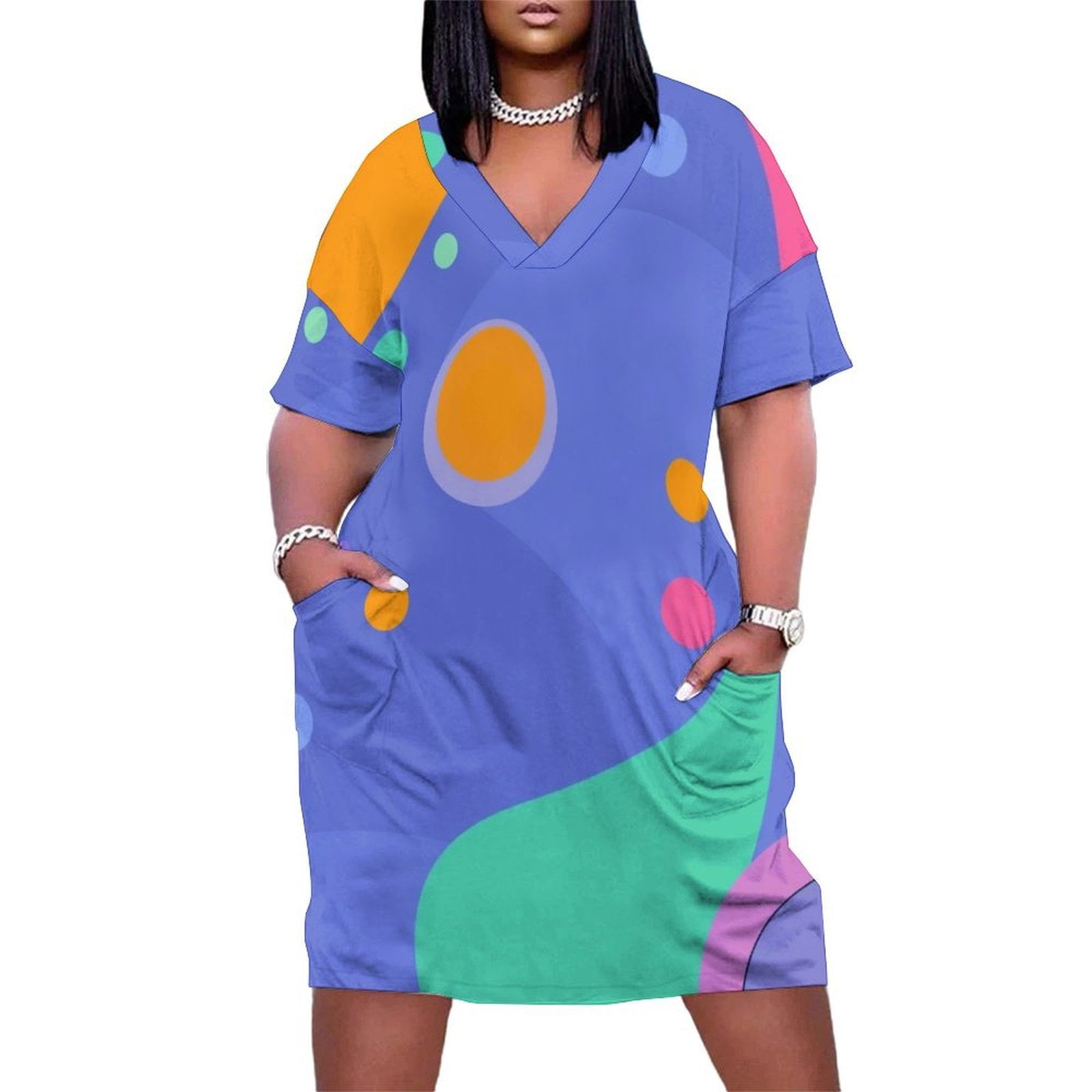 Abstract Colorful Shapes Dress Loose Pocket Dress Women Clothing 2025 ...