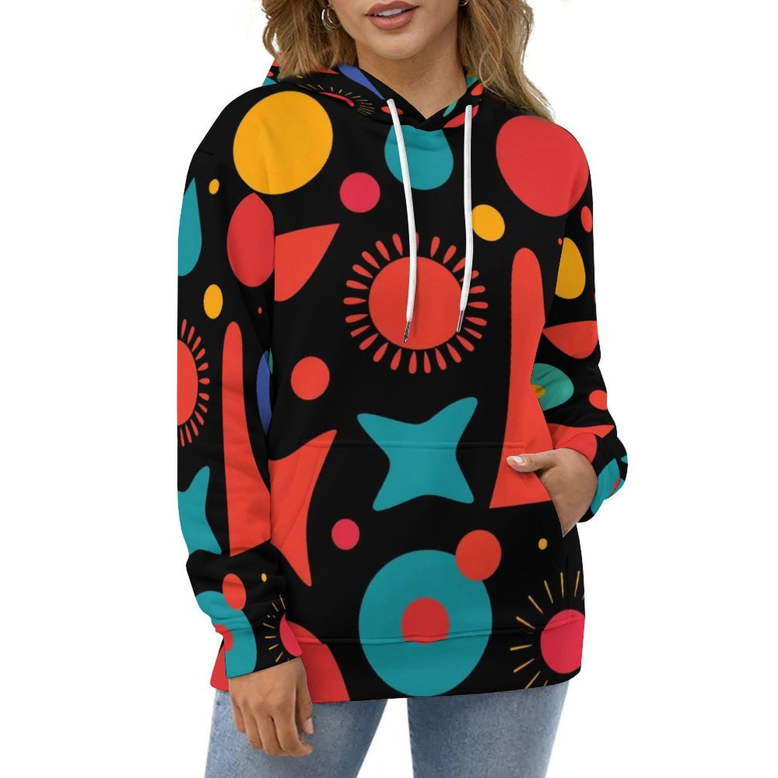 Abstract Colorful Shapes Hoodies Long-Sleeve Spring Fashion Oversize ...
