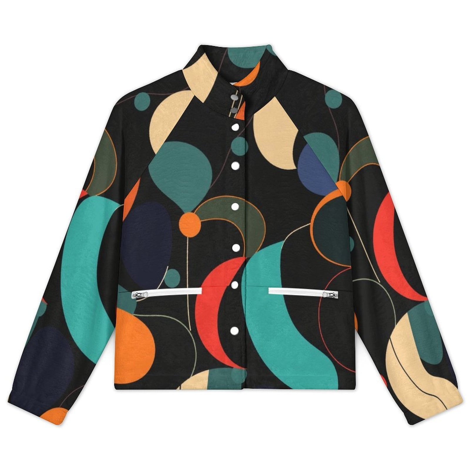 Abstract Colorful Shapes Jacket Women's Stand Collar Warm Outwear ...