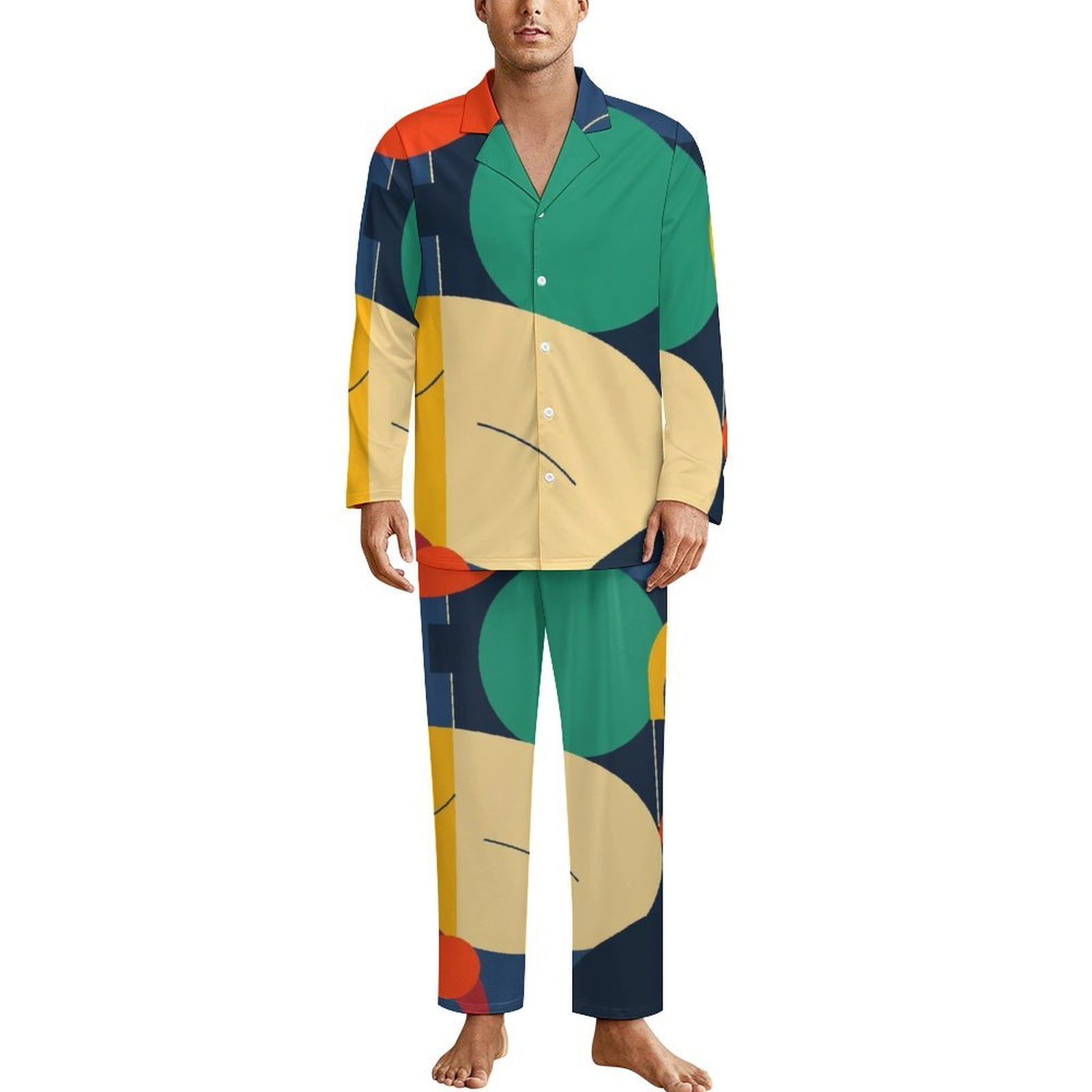 Abstract Colorful Shapes Pajama Set Autumn Soft Home Sleepwear Man 2 ...