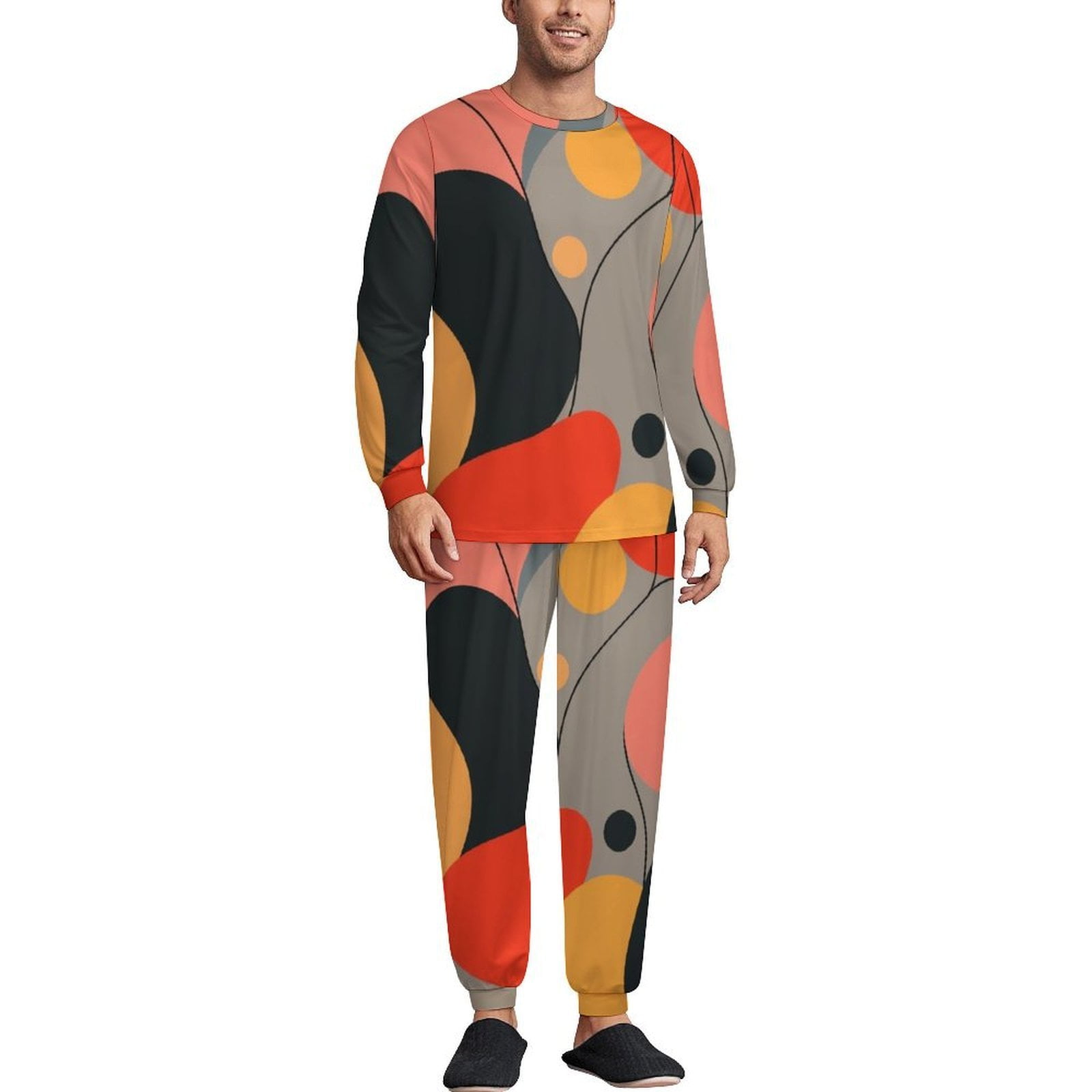 Abstract Colorful Shapes Pajamas Man Warm Sleepwear Autumn Long-Sleeve ...
