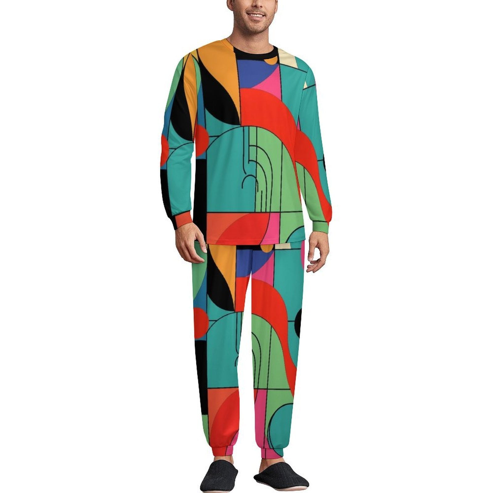 Abstract Colorful Shapes Pajamas Man Warm Sleepwear Autumn Long-Sleeve ...