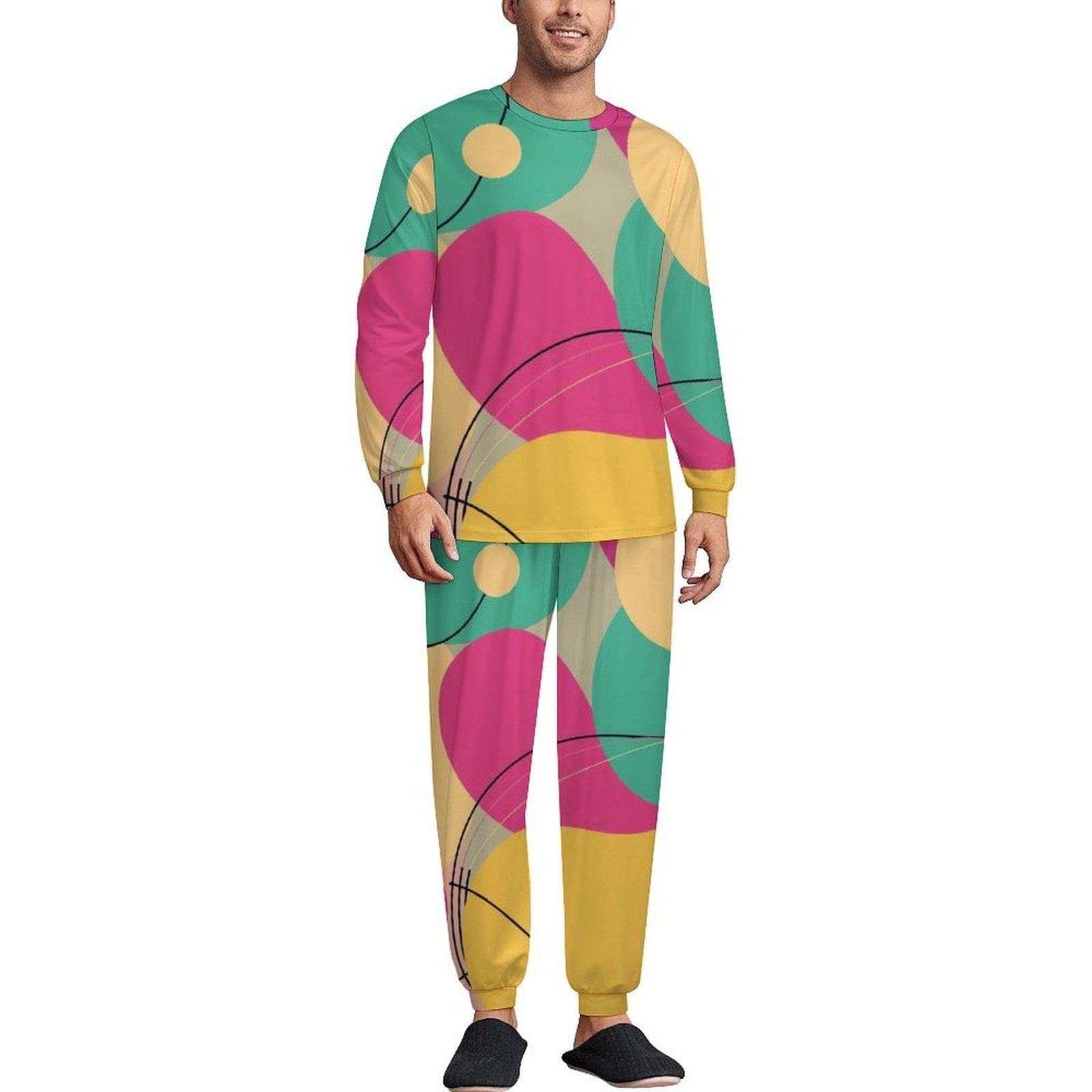 Abstract Colorful Shapes Pajamas Man Warm Sleepwear Autumn Long-Sleeve ...